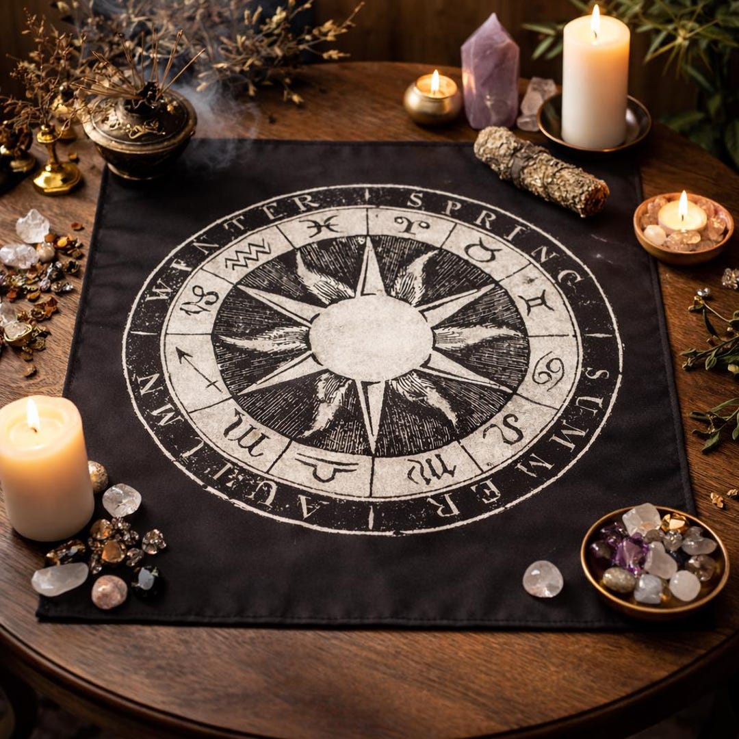Zodiac Wheel Tarot Cloth Black Altar Cloth Astrology Divination Mat - Etsy