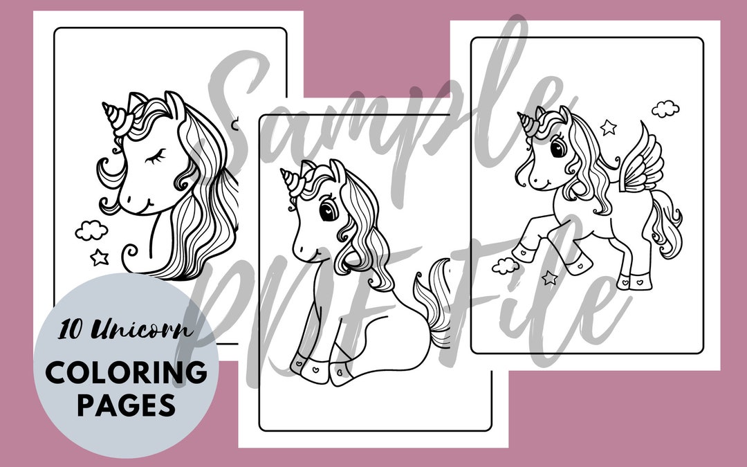 10 Unicorn Coloring Pages, Unicorn Coloring Pages for Kids, Cute ...