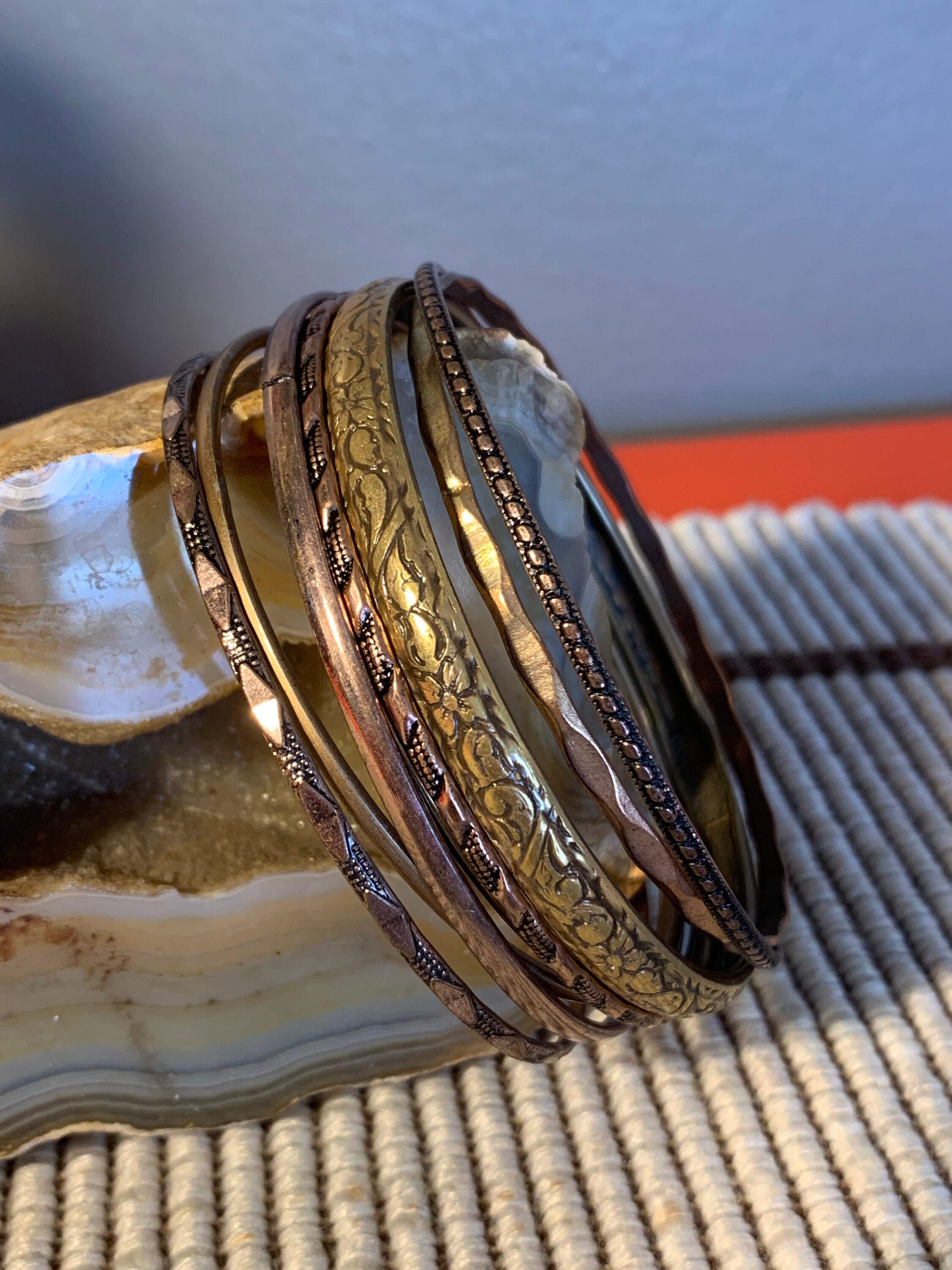Vintage Copper & Brass Bangle Bracelets. Set of 8, Please Read the ...