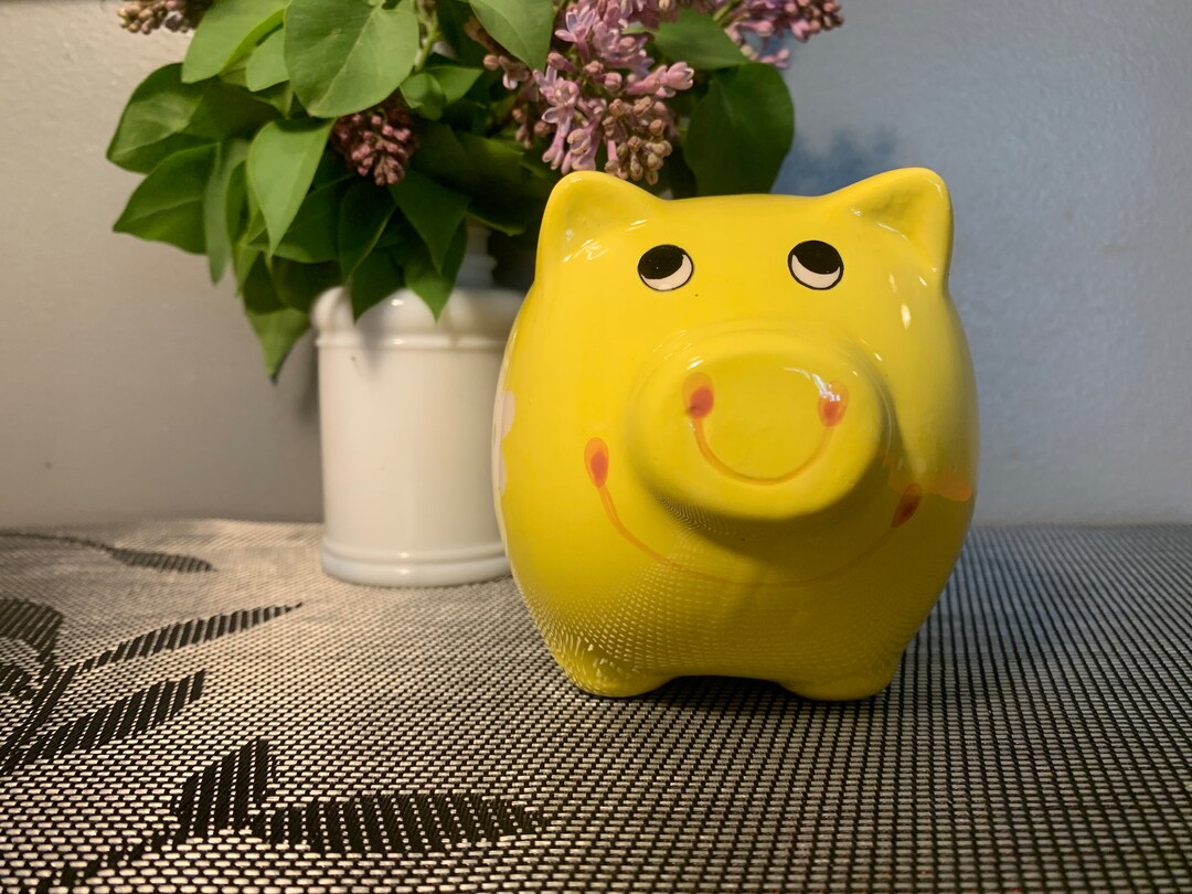 Vintage Yellow Ceramic Smiling Pig Piggy Bank - Etsy