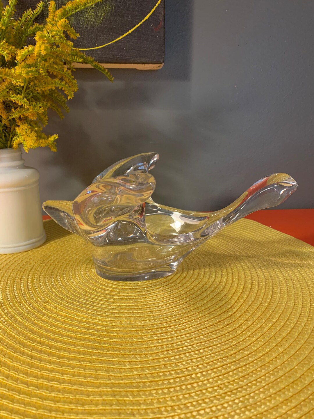 Vintage Clear Crystal Flying Bird Pipe Rest, Spoon Rest, Bowl or ...