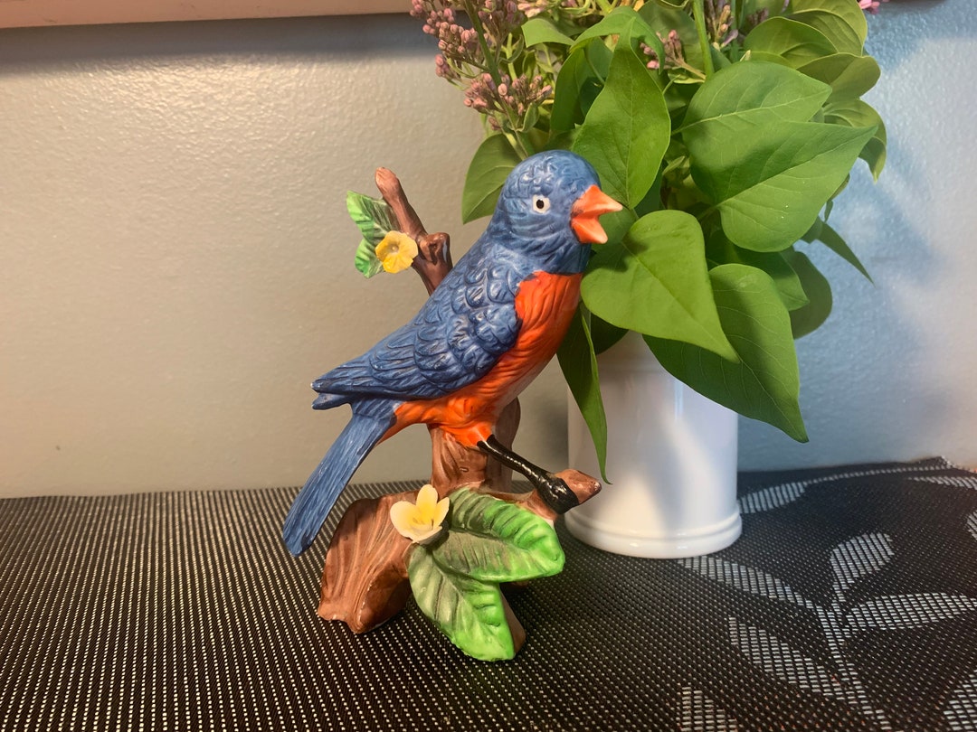 Vintage Ceramic Blue Bird Hand Painted Figurine - Etsy