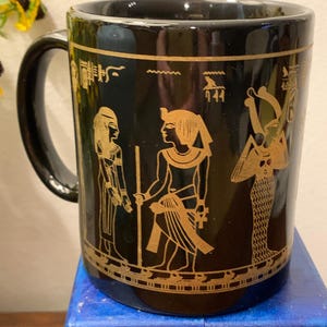 Vintage Black & Gold Egyptian Mugs, Nefertiti/ King Tut/ Cat/pharaoh ...