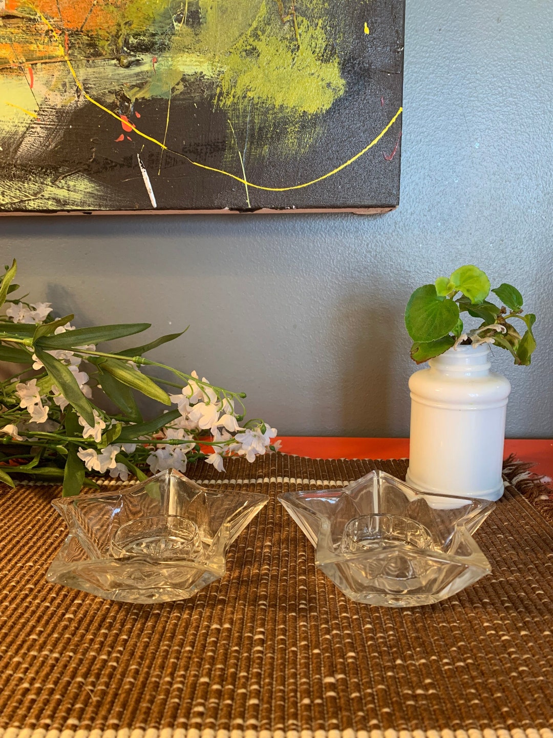 Vintage Hazel Atlas Star Pressed Glass Votive Candleholder - Etsy