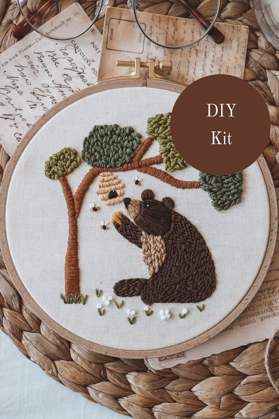 Embroidery Kit - Hand Embroidery DIY - Bear Embroidery -honey Bear ...