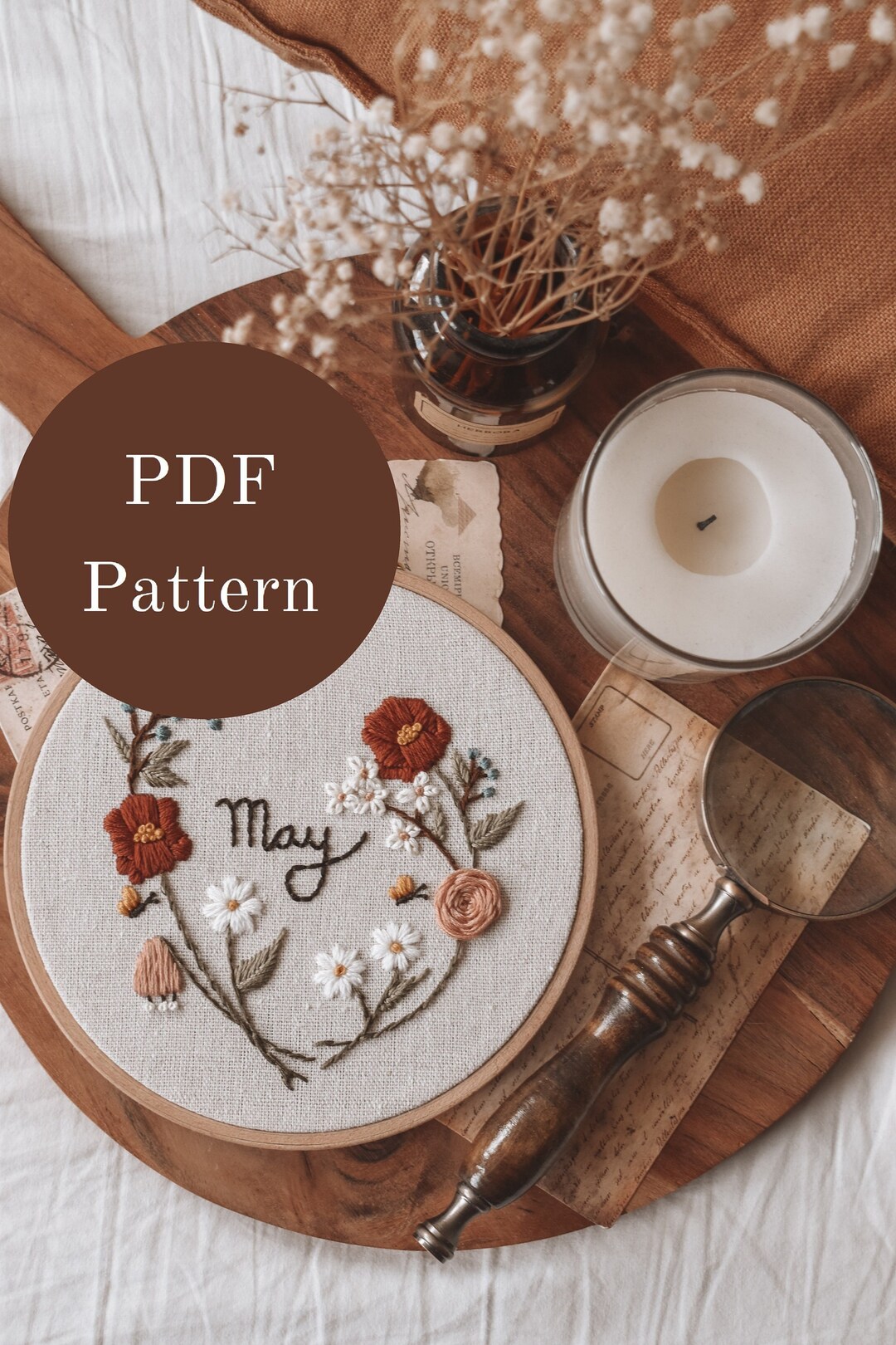 Embroidery Pattern - Hand Embroidery Pattern - Wreath Embroidery - May ...
