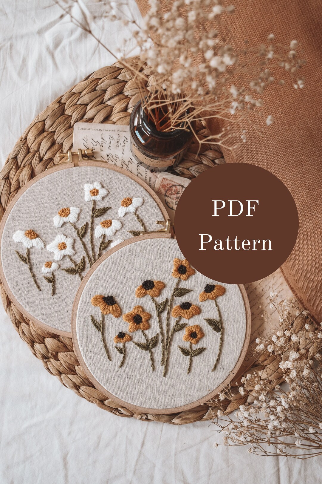 Embroidery Pattern Hand Embroidery Pattern Flower Embroidery Botanical ...