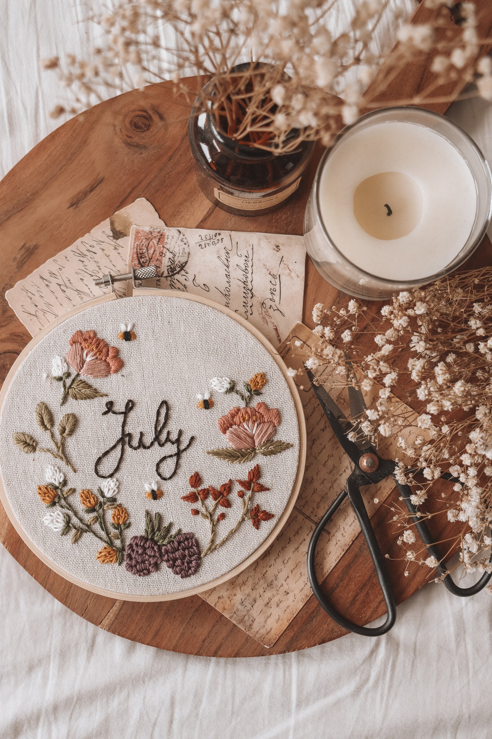 Embroidery Pattern - Hand Embroidery Pattern - Wreath Embroidery - July ...