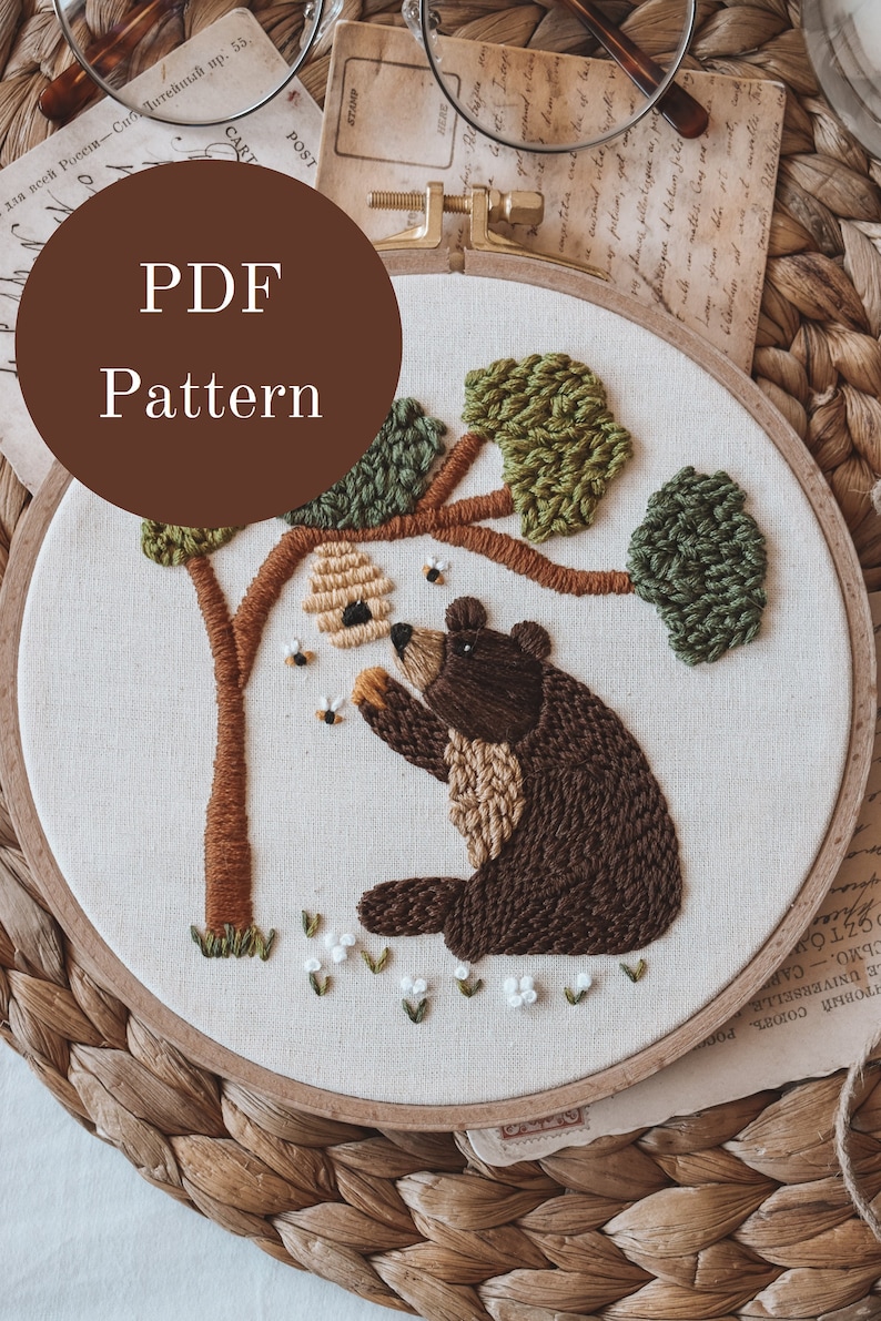 Embroidery Pattern Hand Embroidery Pattern Bear Embroidery | Etsy