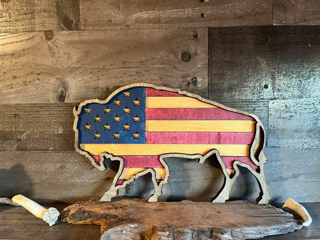 Handmade Layered Buffalo With American Flag Decor (15x9 In) - Etsy