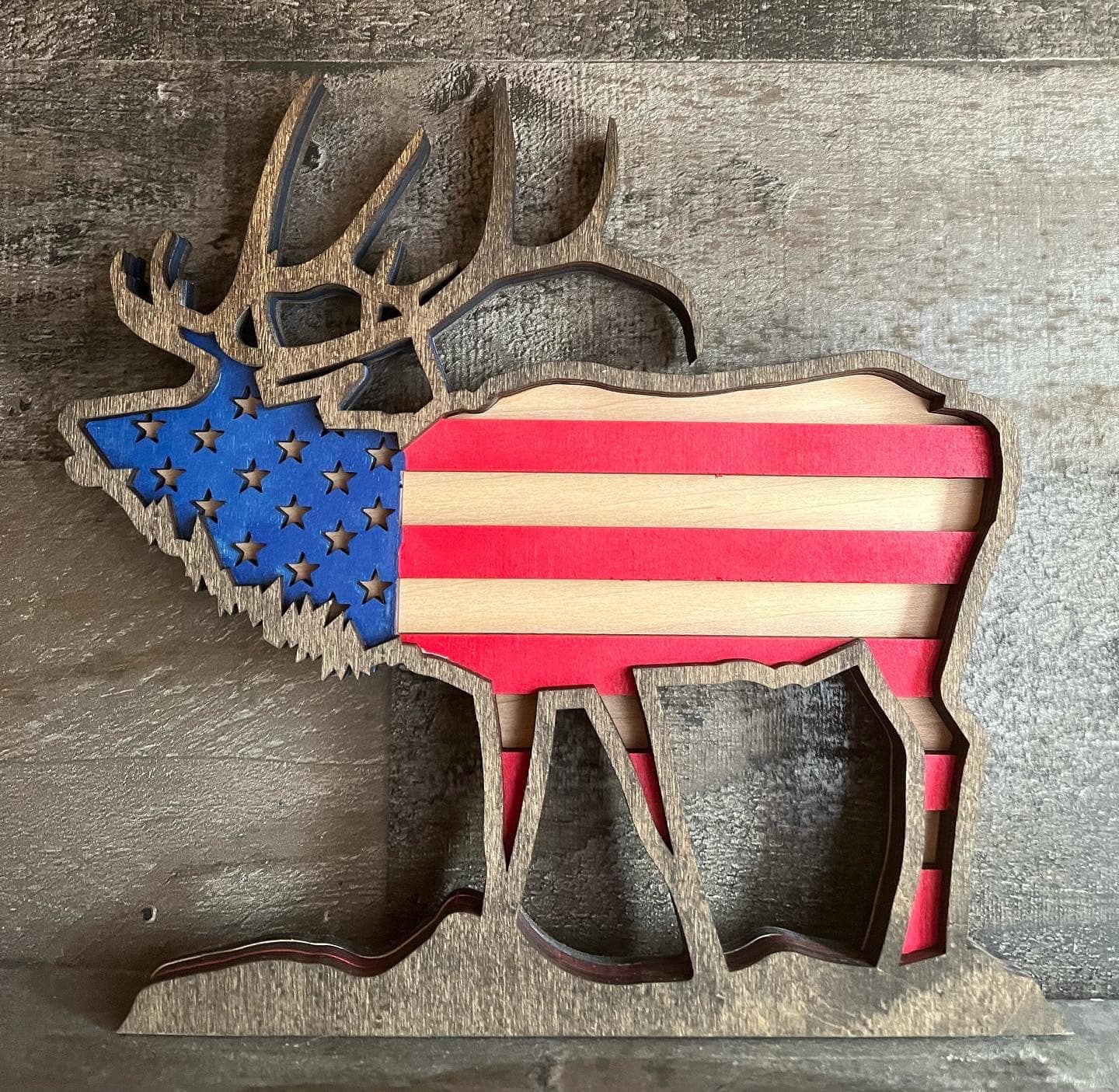 Handmade Wooden Elk USA Flag Wall Decor: Patriotic Gift - Etsy