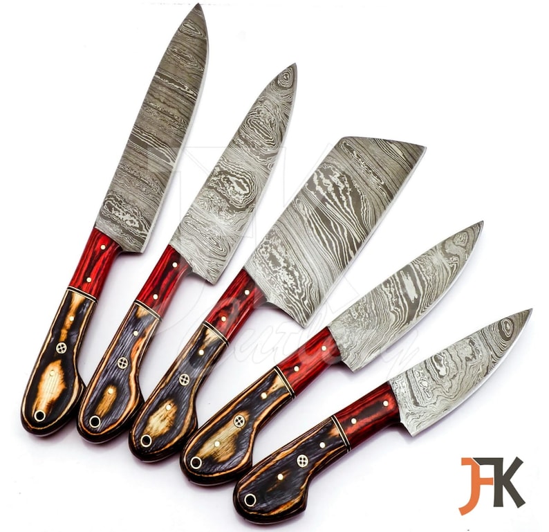Handmade Damascus Chef Set of 5pcs With Leather,damascus Knife Set ...