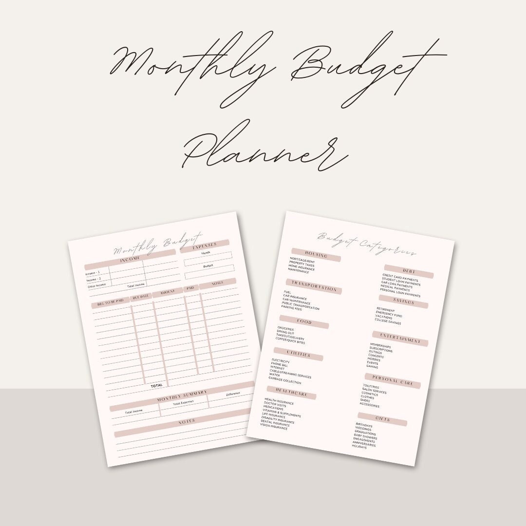 Printable Minimal Monthly Budget Planner With Budget Categories - Etsy