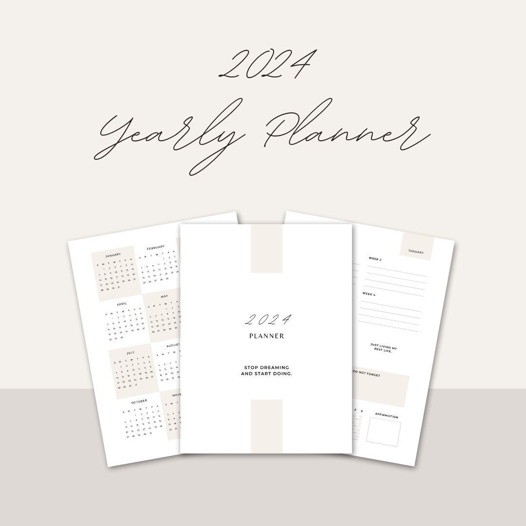 2024 Yearly and Monthly Planner, Beige Aesthetic, Monthly Journal ...