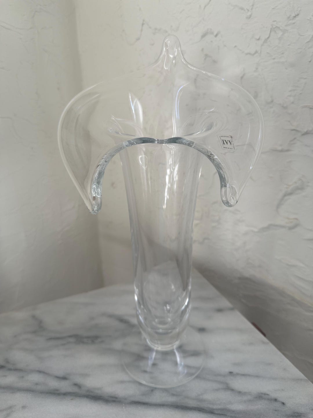Italian Art Glass Vase by IVV, Sculptural Clear Glass Pedestal Vase ...