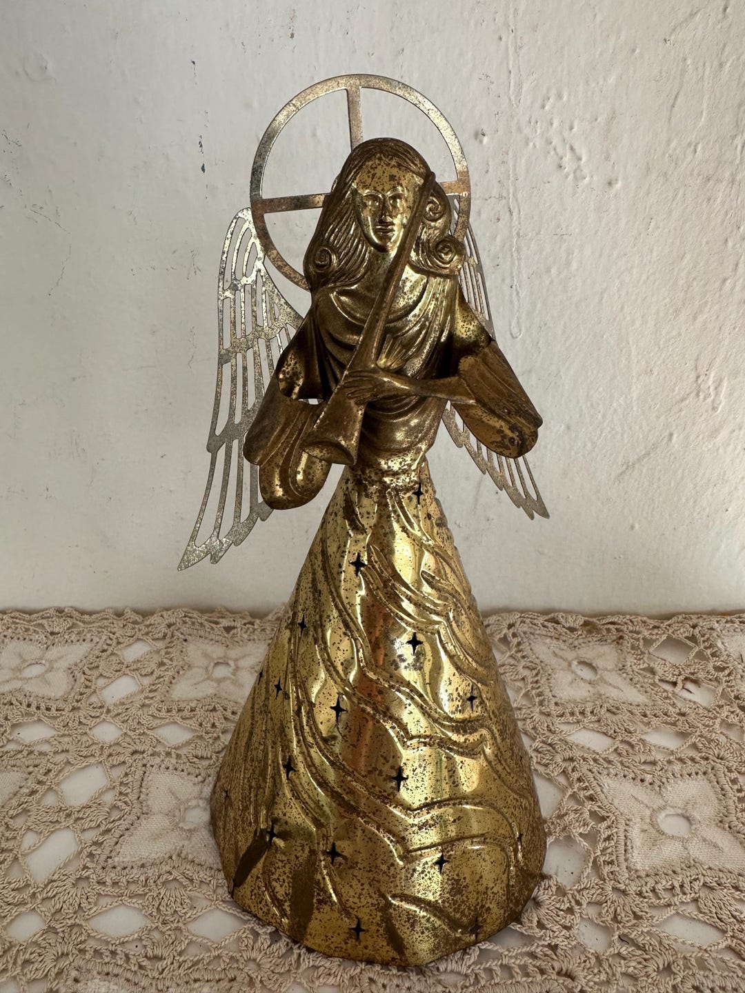 Gold Metal Angel Tree Topper Vintage - Etsy