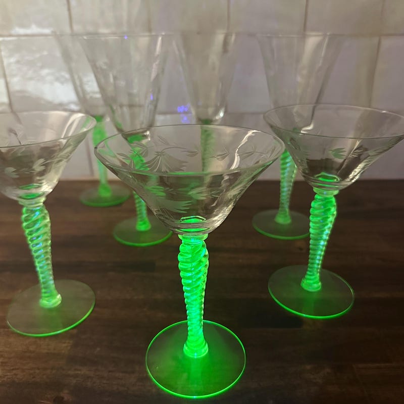 Uranium Glass Set Etched - Etsy
