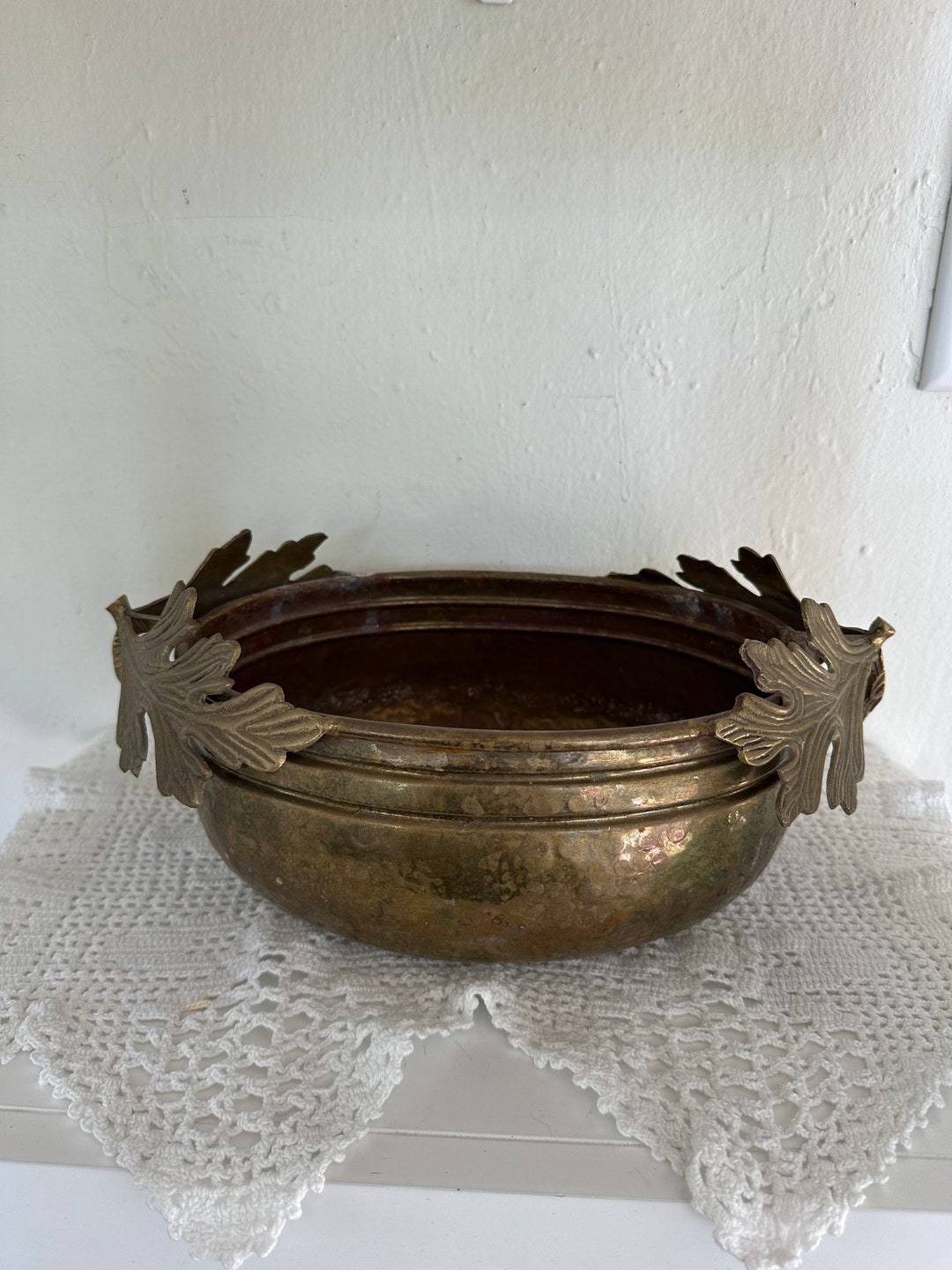 Vintage Brass Tub Oak Leaf Handles - Etsy