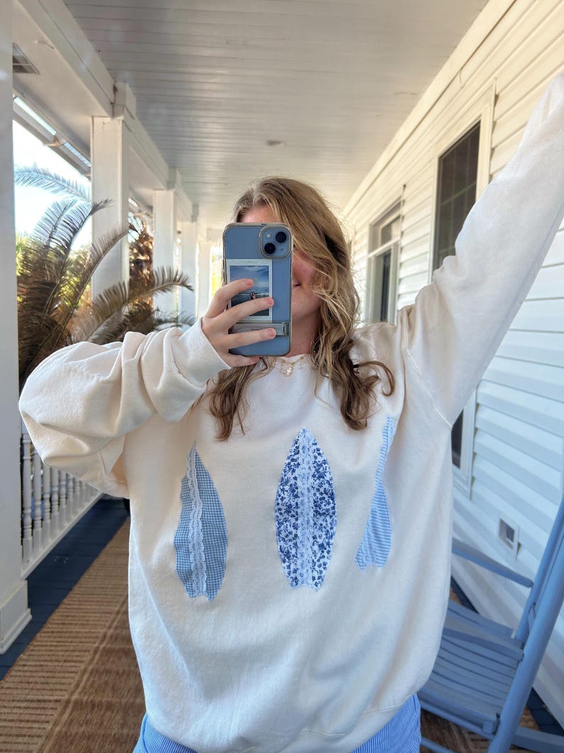 Patchwork Coast Beachy Surfboard Lace Sweatshirt, Nautical Jumper ...