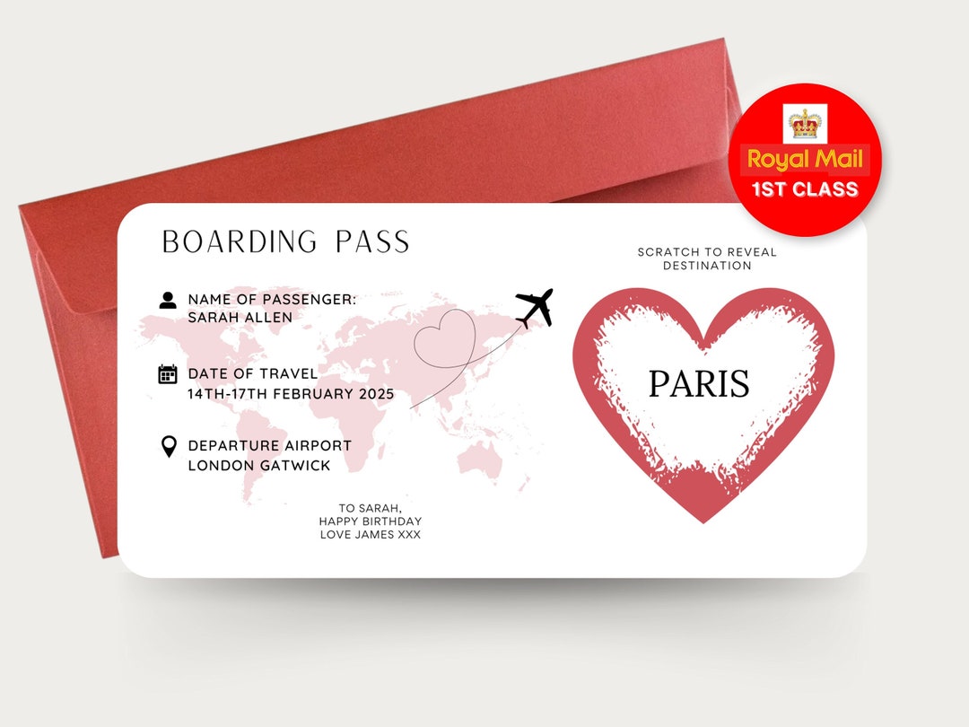 Personalised Boarding Pass Scratch Card, Rounded Edge, Holiday Reveal ...
