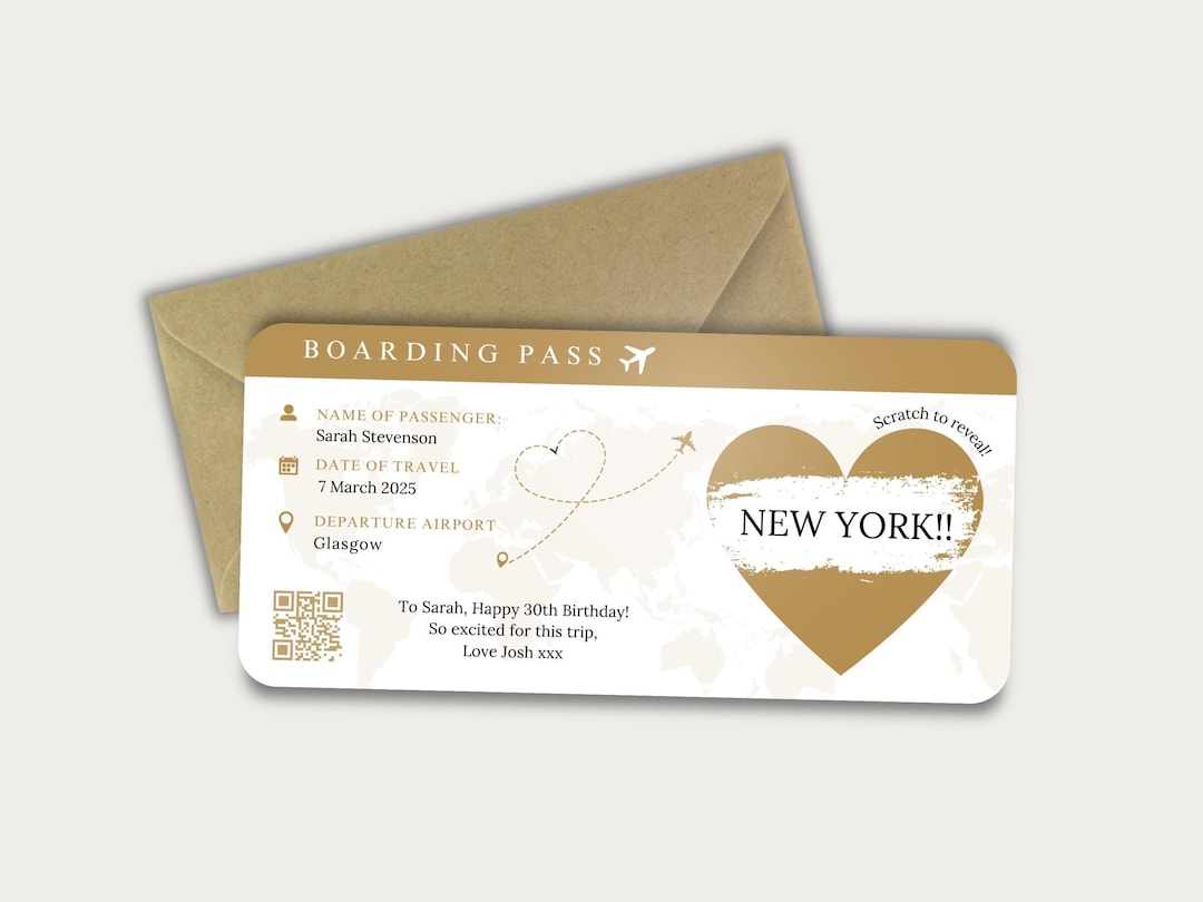 Personalised Boarding Pass Scratch Card - Etsy UK