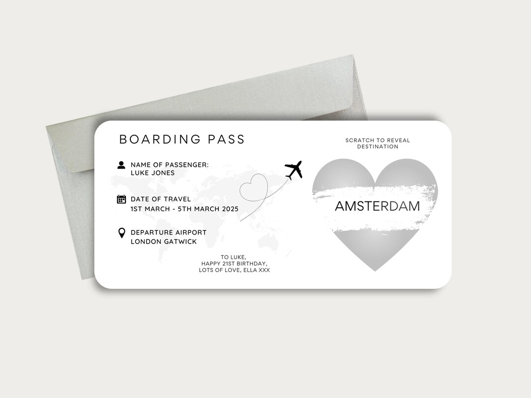 Personalised Boarding Pass Scratch Card, Rounded Edge, Holiday Reveal ...