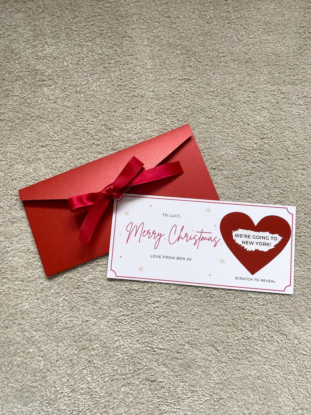 Merry Christmas Scratch Card, Personalised, Red Ribbon Envelope - Etsy