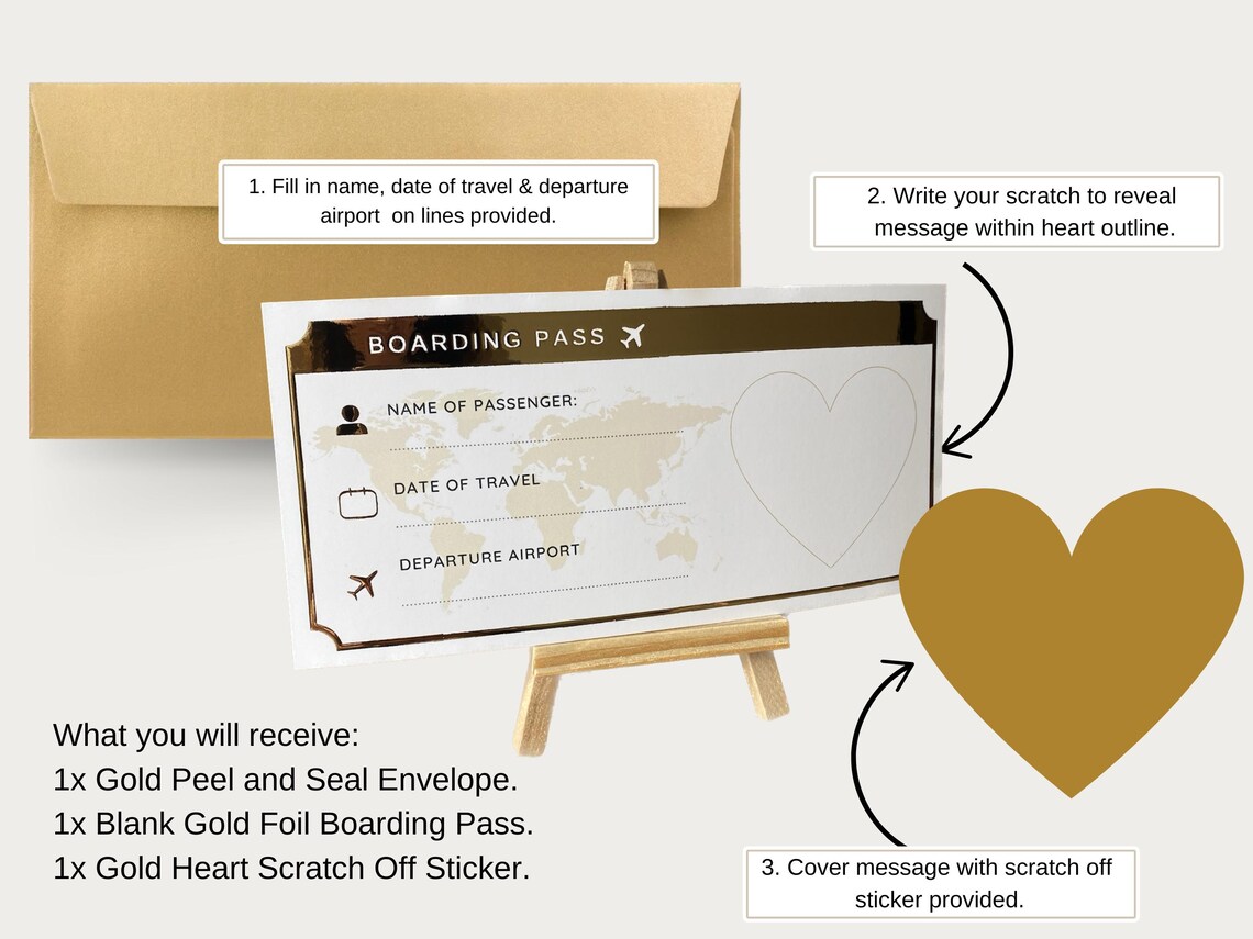 Gold Foil DIY Boarding Pass Scratch Card - Etsy