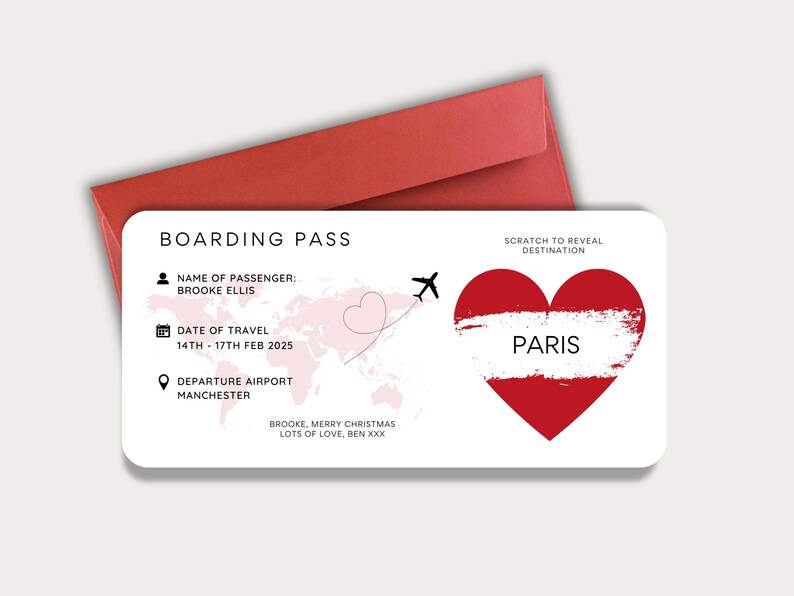 Personalised Boarding Pass Scratch Card, Rounded Edge, Holiday Reveal ...