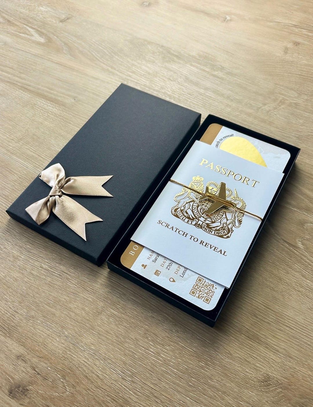 Personalised Boarding Pass Scratch Card, Gold Foil Passport, Gold Plane ...