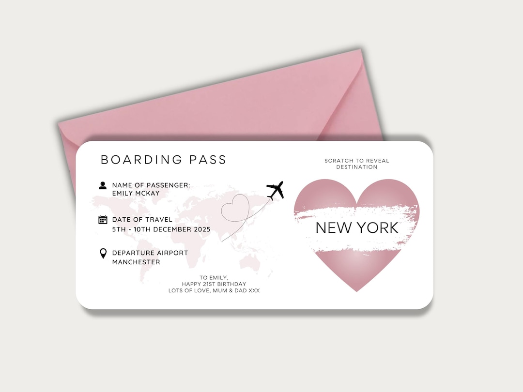 Personalised Boarding Pass Scratch Card, Rounded Edge, Holiday Reveal ...