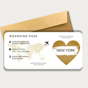Personalised Boarding Pass Scratch Card, Rounded Edge, Holiday Reveal ...