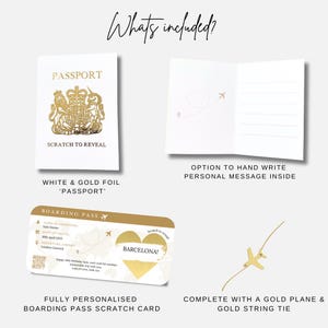 Personalised Boarding Pass Scratch Card, Gold Foil Passport, Gold Plane ...
