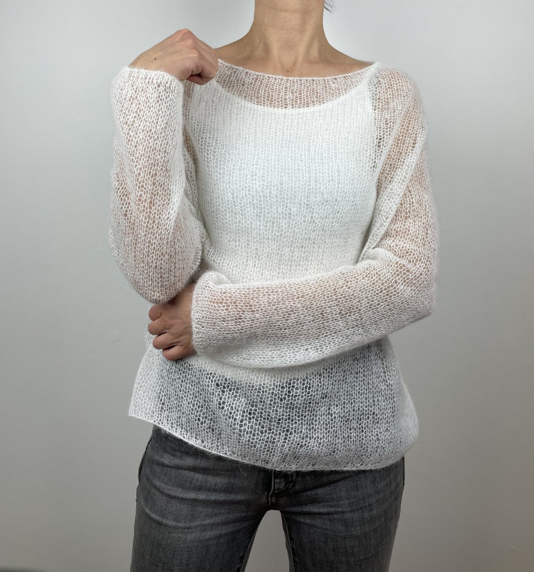 Hand Knitted Baby Alpaca Mohair Jumper, See Through Oversized ...