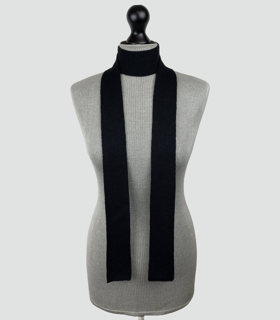 Knitted Long Skinny Scarf, 100% Merino Wool, True Black Thin Scarf - Etsy