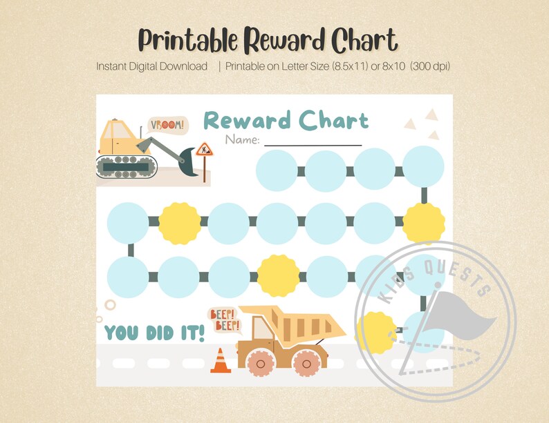 Printable Reward Chart - Construction Vehicles - Etsy