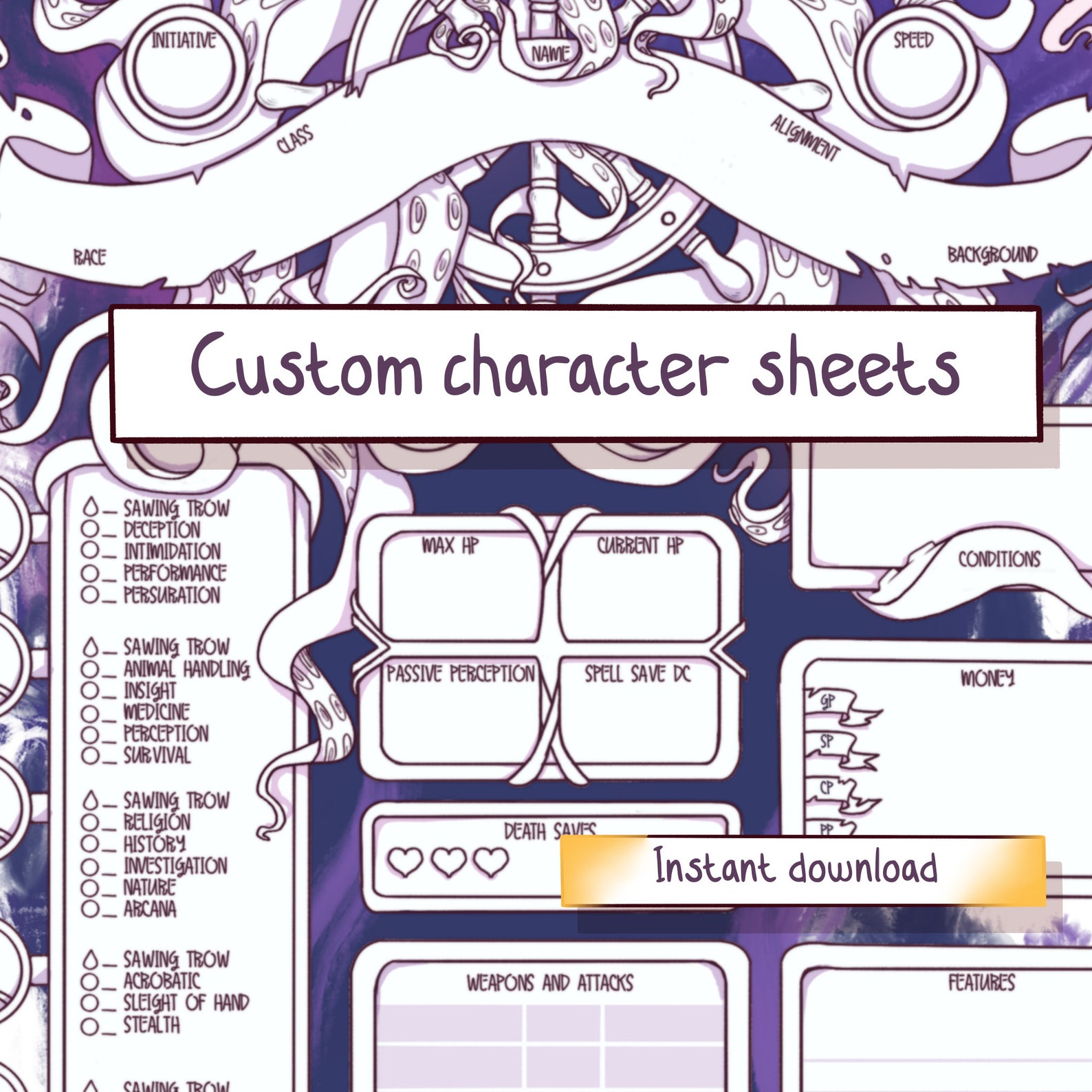 Deep Sea Horror Character Sheet dnd/ Ttrpg/ Pathfinder - Etsy