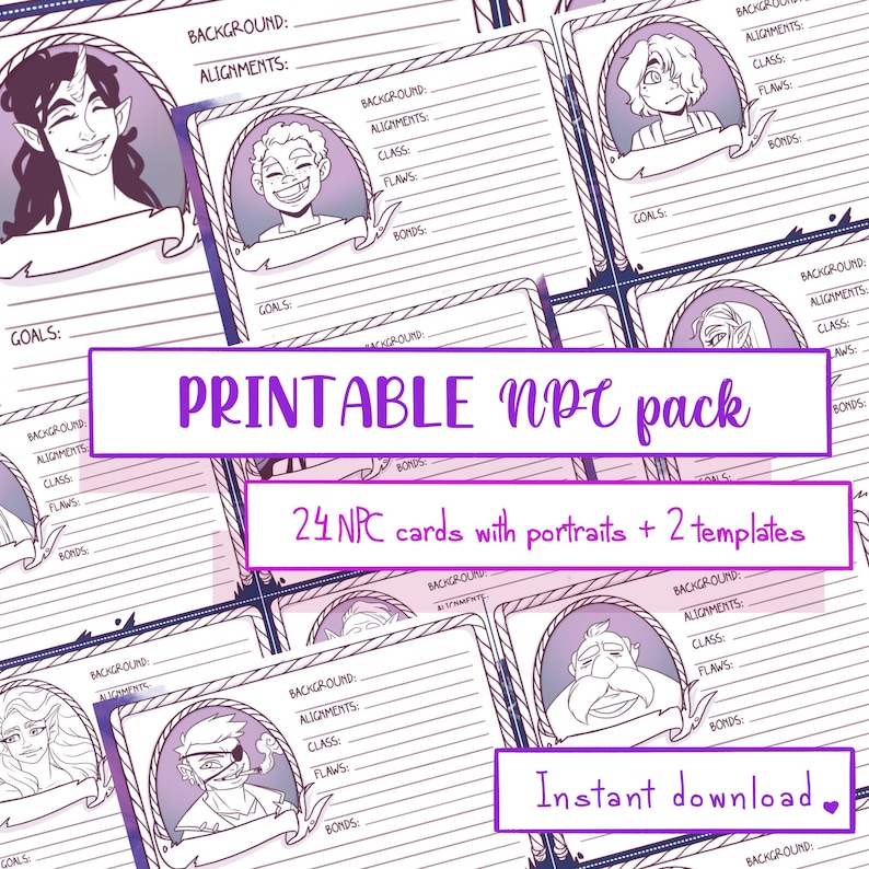Printable Pdf NPC Cards and Templates dnd/ TTRPG/ RP - Etsy Australia