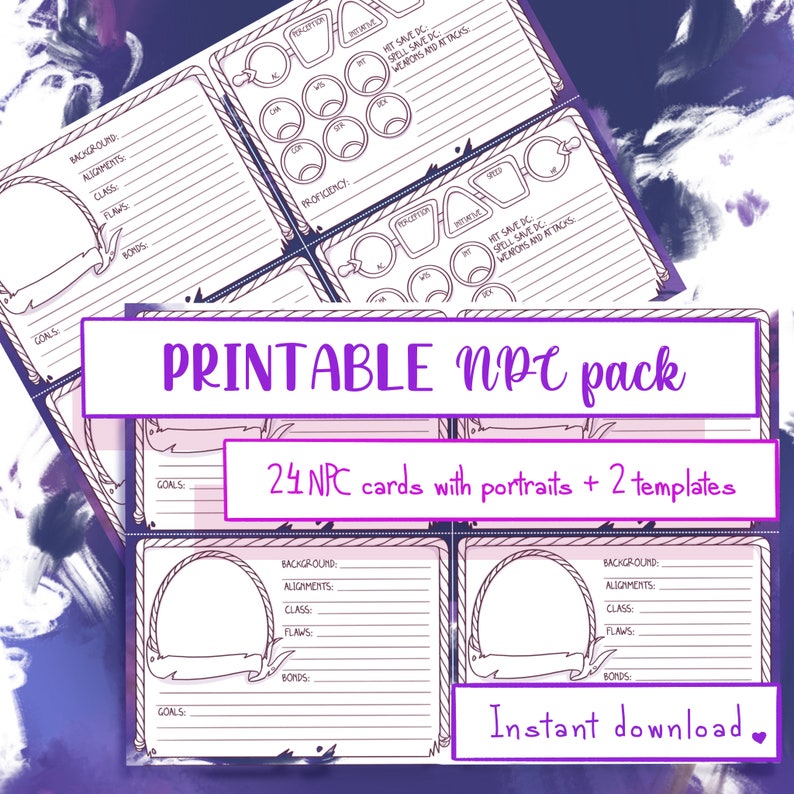 Printable Pdf NPC Cards and Templates dnd/ TTRPG/ RP - Etsy Australia