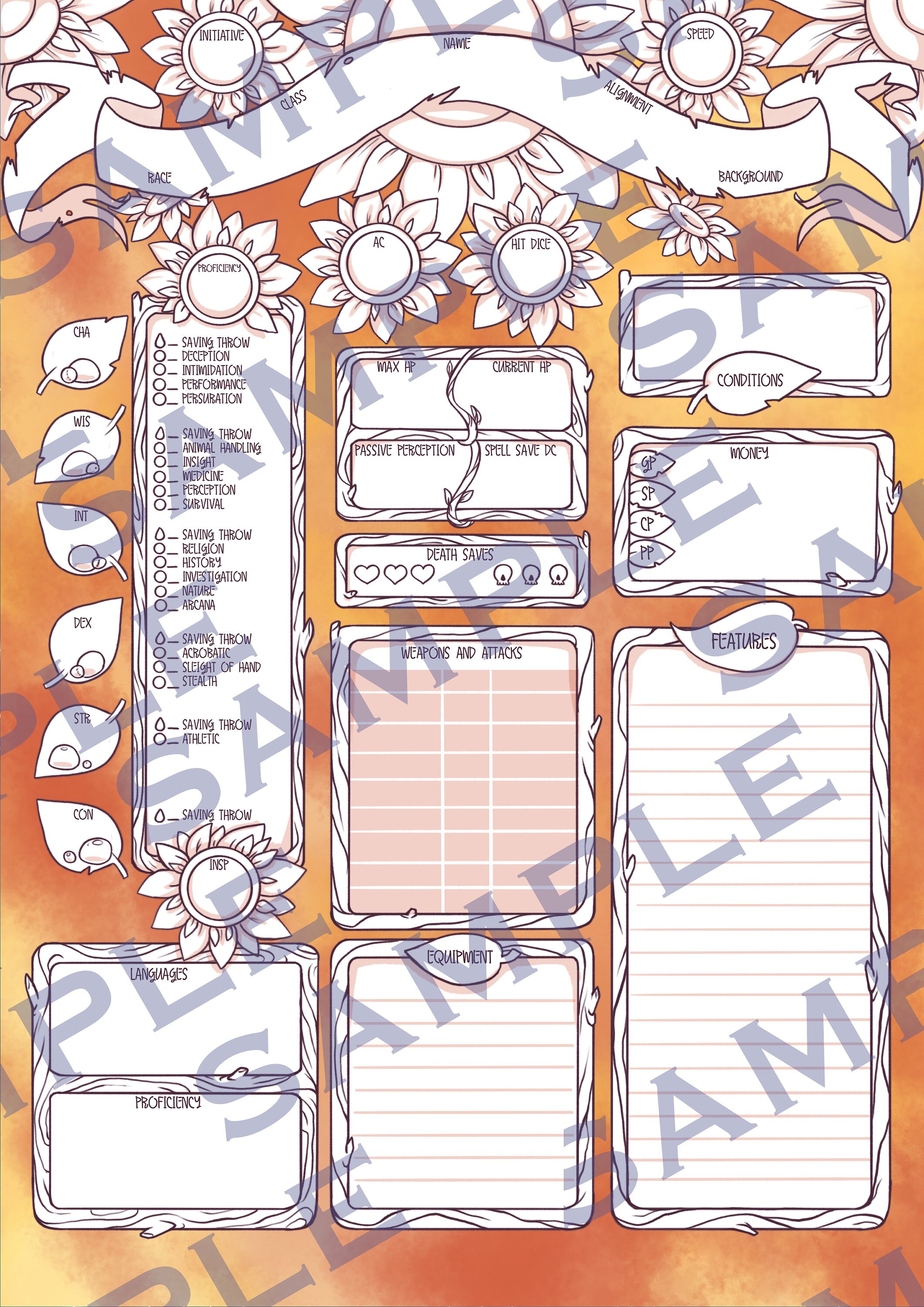 Printable Summer Character Sheet [ Dnd/ TTRPG/ 5e] - Etsy