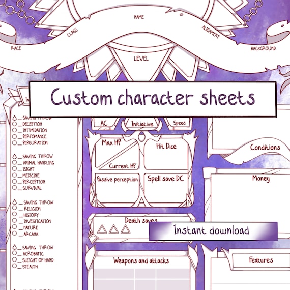 Custom Character Sheets dnd/ Ttrpg/ Role Play/ Pathfinder - Etsy Hong Kong