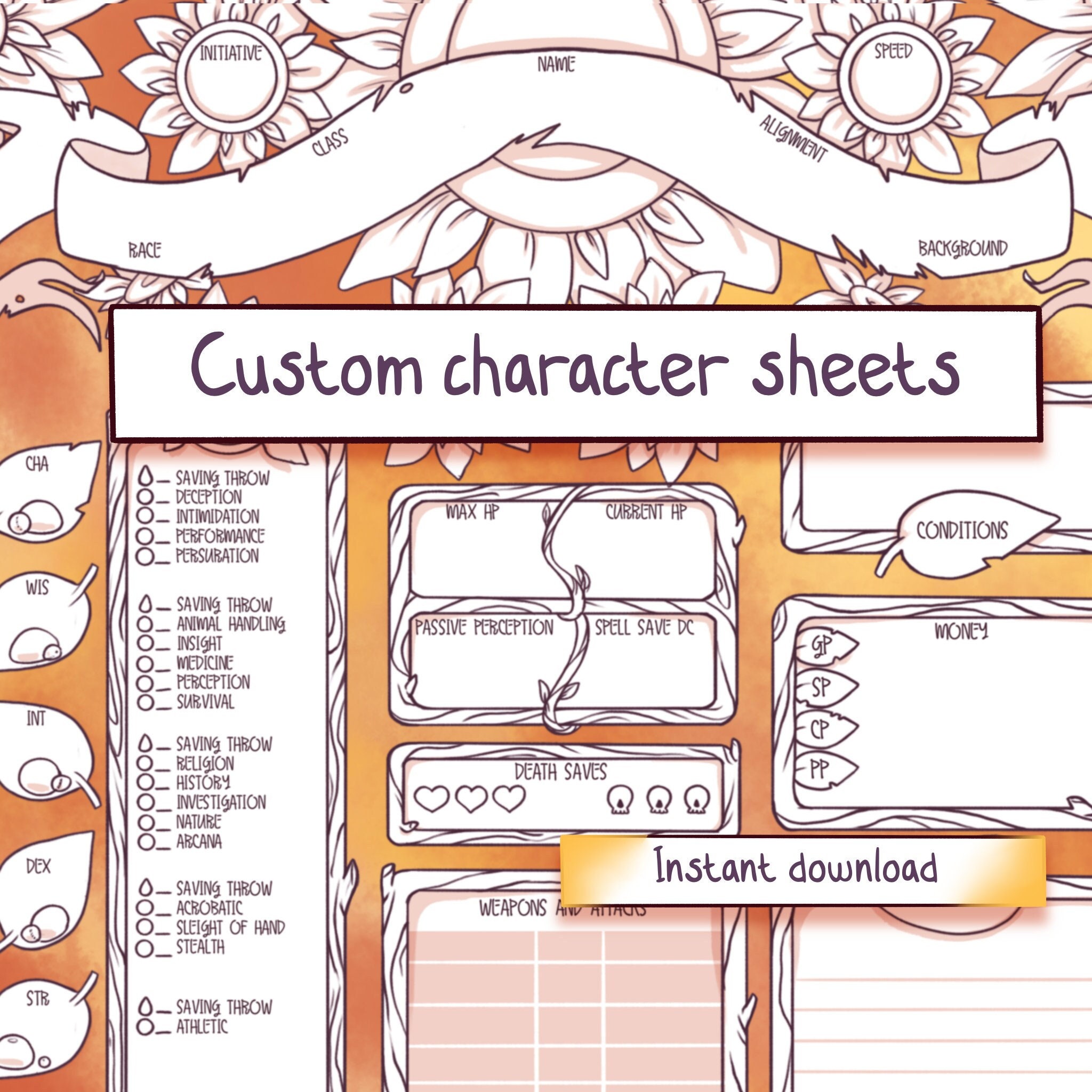 Printable Summer Character Sheet Dnd/ TTRPG/ 5e - Etsy