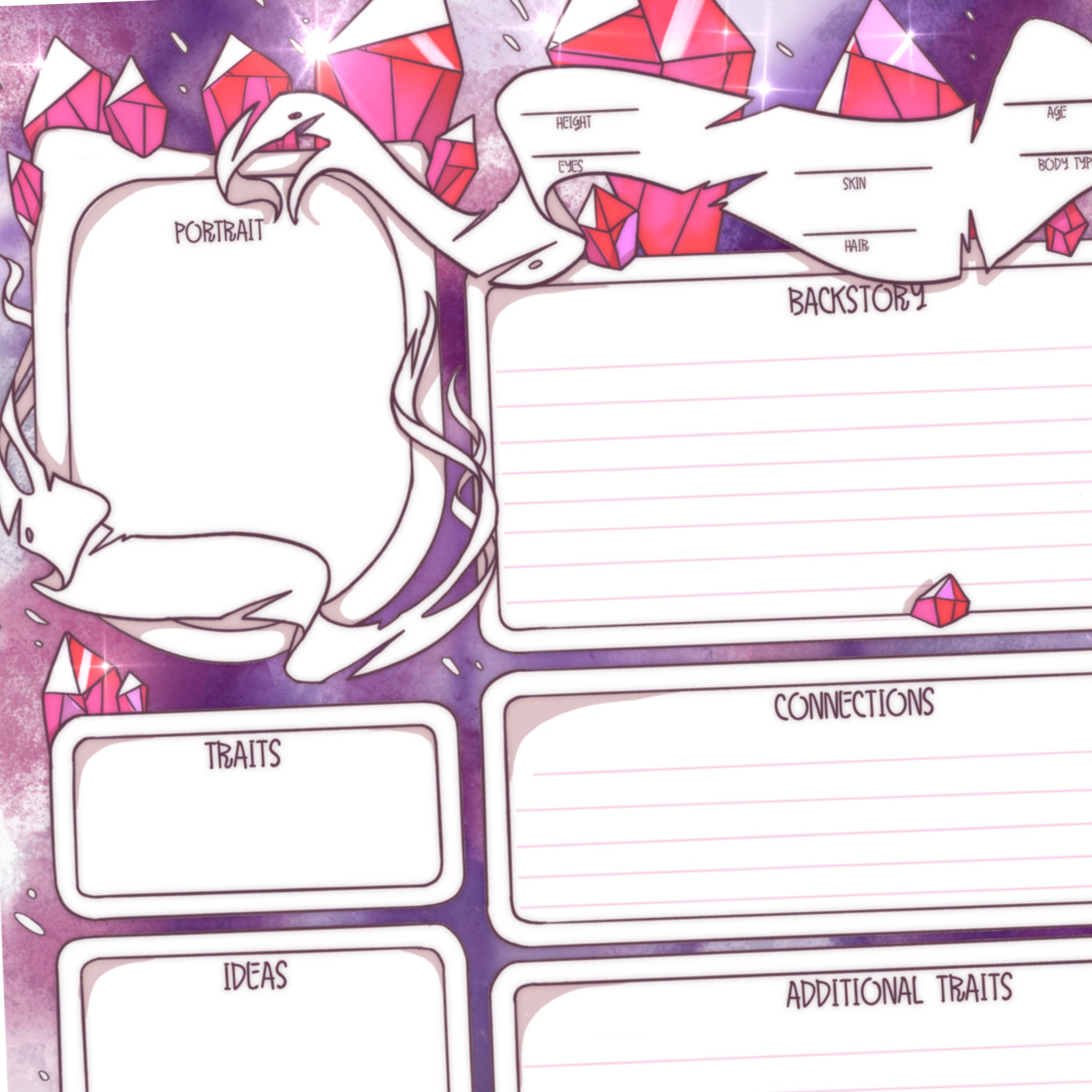 Printable Crystal Character Sheet rpg/ DND/ TTRPG - Etsy