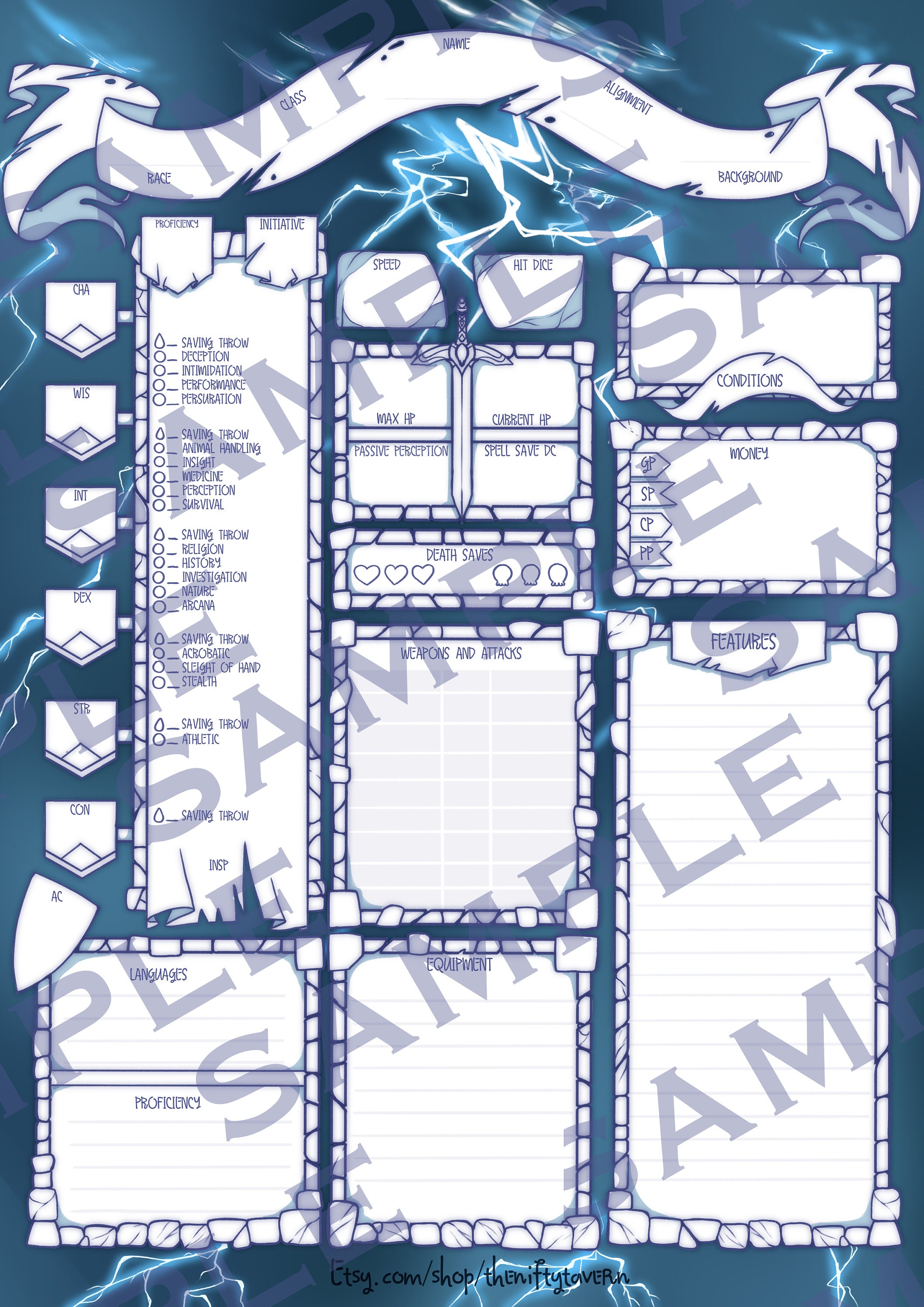 Storm Character Sheet [dnd/dnd5e/ttrpg/rpg] Printable - Etsy