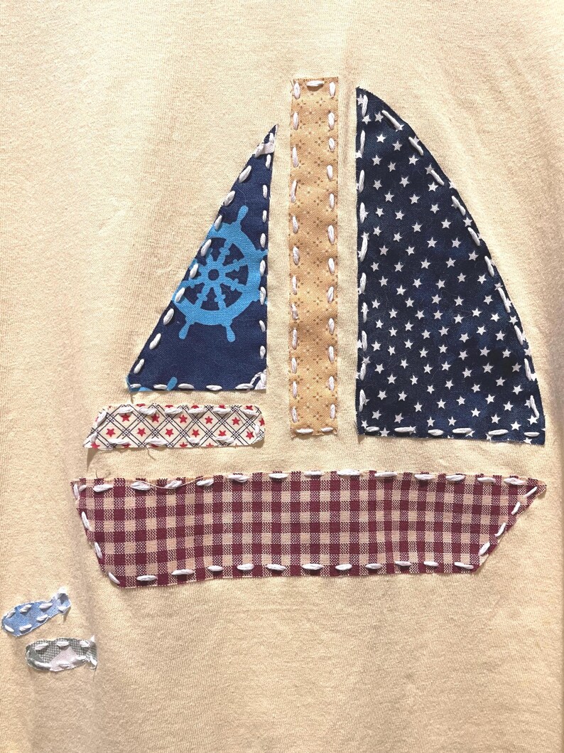 Sailboat Appliqué T-shirt: Handmade Patchwork Nautical Shirt - Etsy