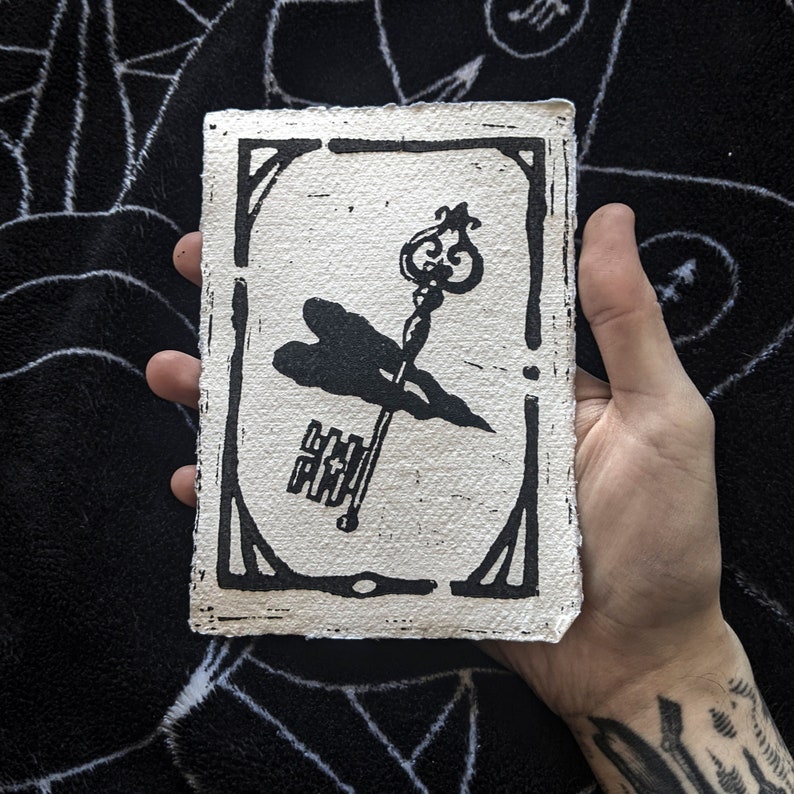 Gothic Heart Key Hand Printed Linocut Art Print Medieval - Etsy