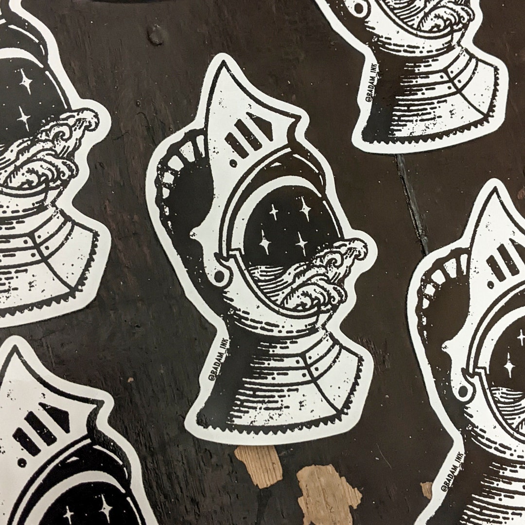 Water Knight- Medieval Etching Style - Vinyl Decal Sticker - Etsy