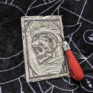 Skull - Hand Printed Linocut - Art Print - Medieval Style - A6 ...