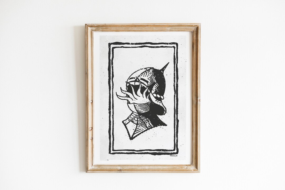 Fire Knight - Medieval Etching Style - Art Print - A5 - Etsy