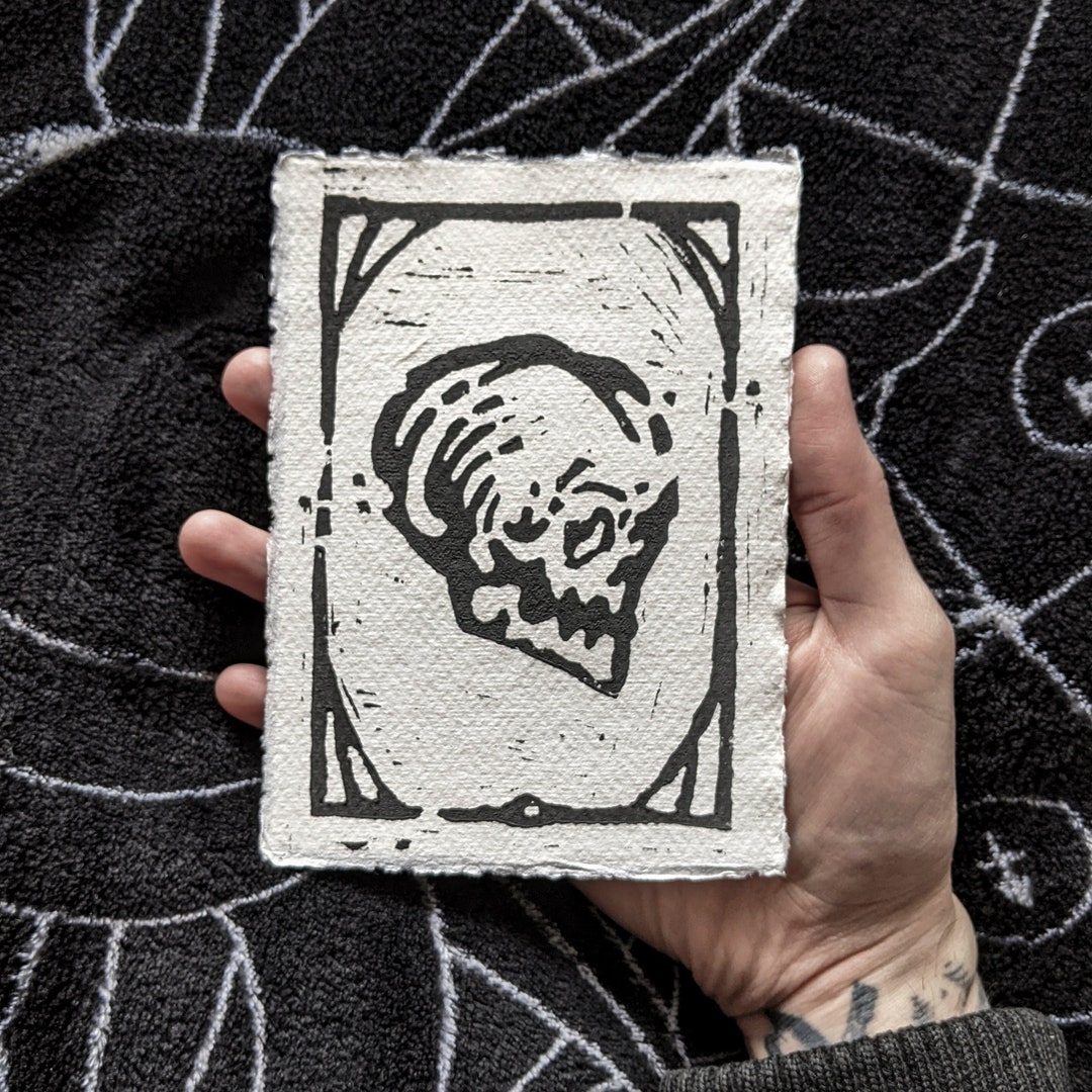 Skull - Hand Printed Linocut - Art Print - Medieval Style - A6 ...